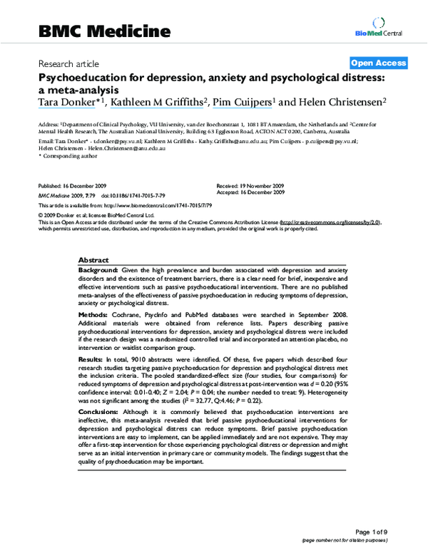 (PDF) Psychoeducation for depression, anxiety and stress: a meta-analysis