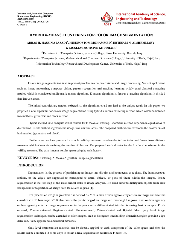 (PDF) HYBRID K-MEANS CLUSTERING FOR COLOR IMAGE SEGMENTATION