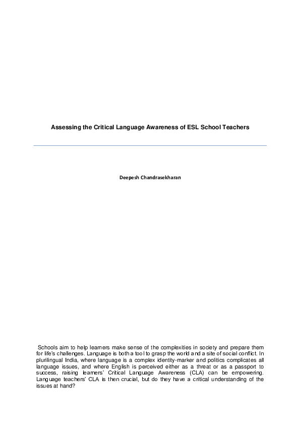 (PDF) Assessing the Critical Language Awareness of ESL School Teachers