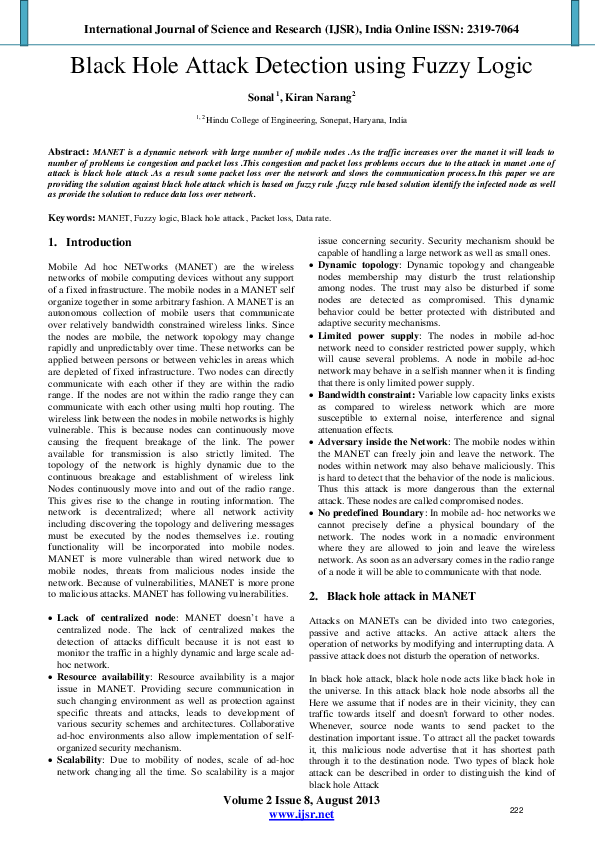 (PDF) Black Hole Attack Detection using Fuzzy Logic