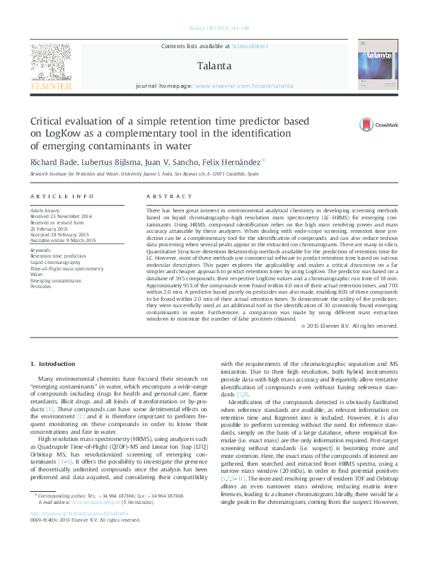 (PDF) Critical evaluation of a simple retention time predictor based on ...