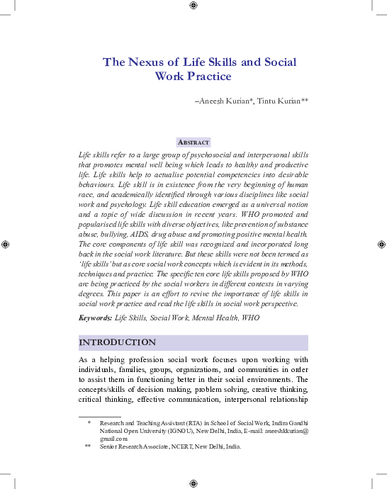 (PDF) The Nexus of Life Skills and Social Work Practice