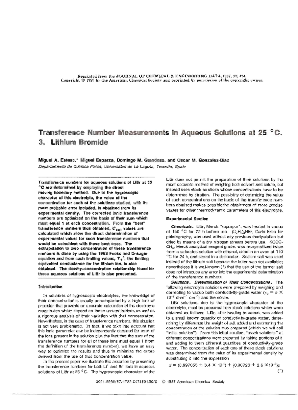 (PDF) Transference Number Measurements in Aqueous Solutions al 25°C. 3 ...