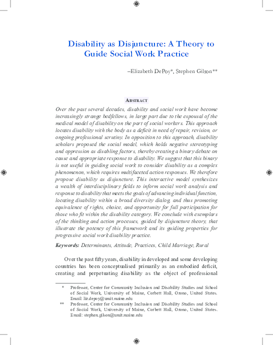 (PDF) Disability as Disjuncture: A Theory to Guide Social Work Practice