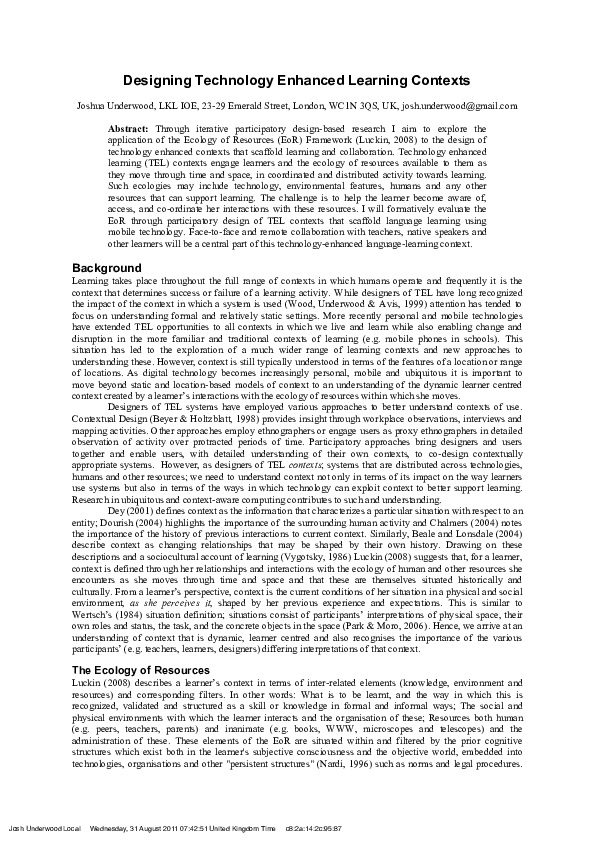 (PDF) Designing technology enhanced learning contexts