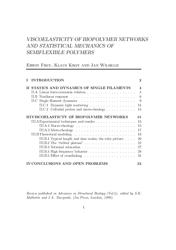 (PDF) Viscoelasticity of biopolymer networks and statistical mechanics of semiflexible polymers
