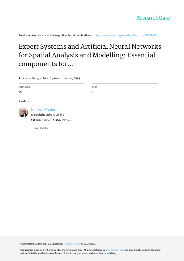 Pdf Expert Systems And Artificial Neural Networks For Spatial Analysis And Modelling