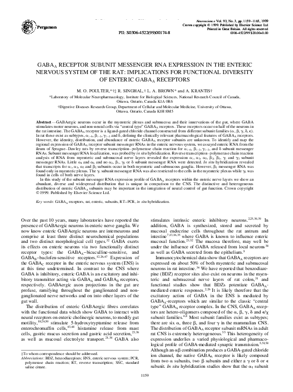 (PDF) GABAA receptor subunit messenger RNA expression in the enteric ...