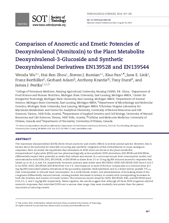 (PDF) Comparison of anorectic and emetic potencies of deoxynivalenol ...