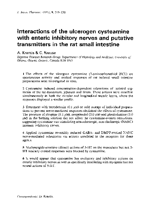 (PDF) Interactions of the ulcerogen cysteamine with enteric inhibitory ...