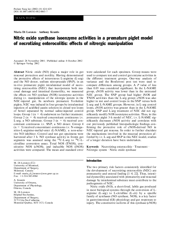(PDF) Nitric oxide synthase isoenzyme activities in a premature piglet ...