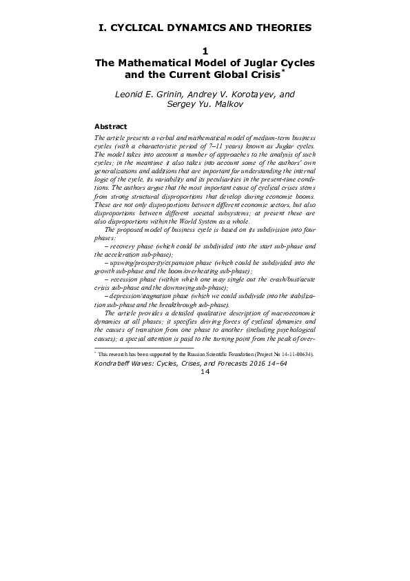 (PDF) The Mathematical Model of Juglar Cycles and the Current Global ...