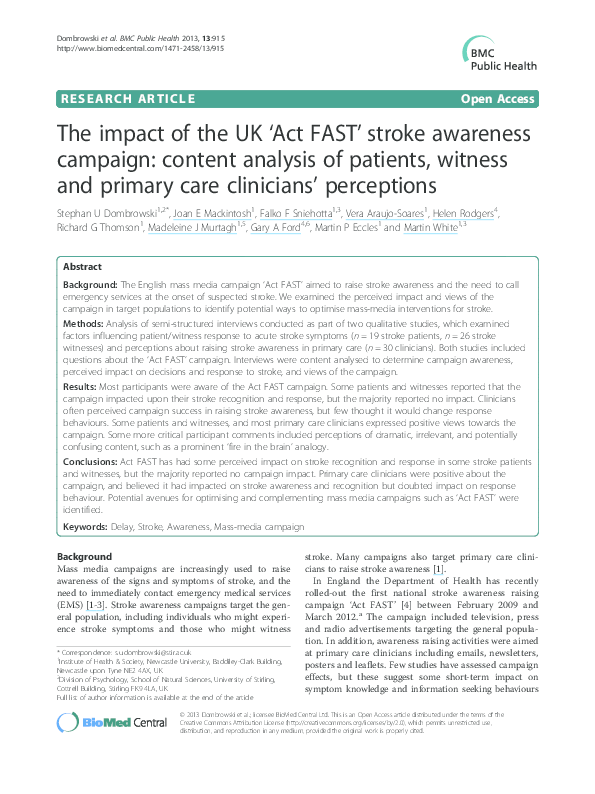 (PDF) The impact of the UK ‘Act FAST’ stroke awareness campaign ...
