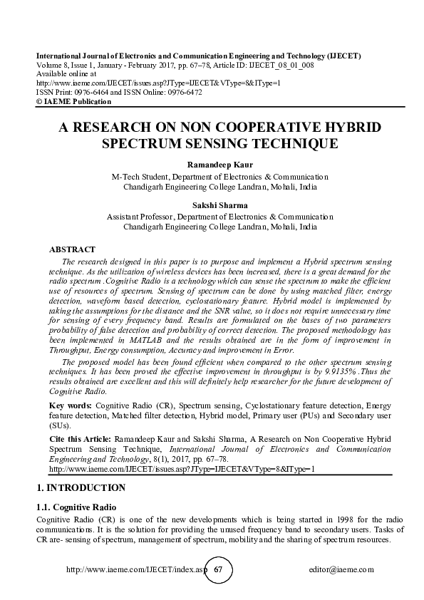 Pdf A Research On Non Cooperative Hybrid Spectrum Sensing Technique