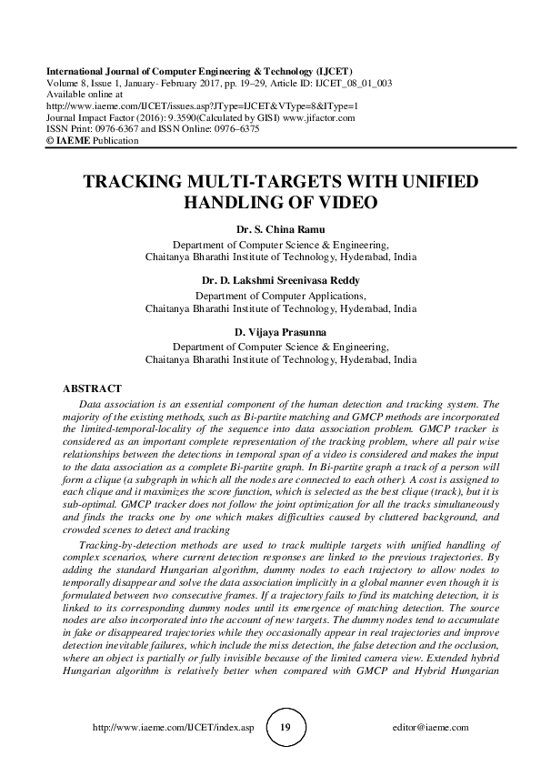 (PDF) TRACKING MULTI-TARGETS WITH UNIFIED HANDLING OF VIDEO