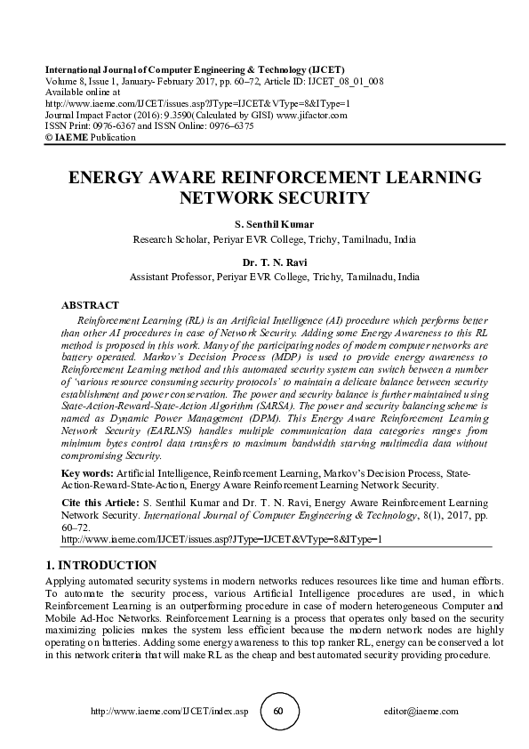 (PDF) ENERGY AWARE REINFORCEMENT LEARNING NETWORK SECURITY