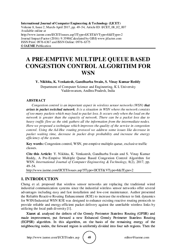 (PDF) A PRE-EMPTIVE MULTIPLE QUEUE BASED CONGESTION CONTROL ALGORITHM FOR WSN | IAEME ...