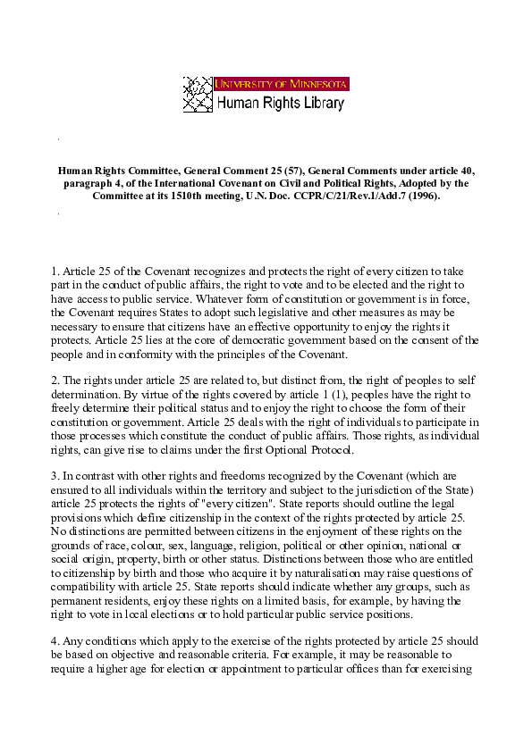 (DOC) General comments to ICCPR Human Rights Committee