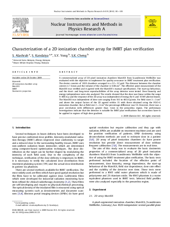 (PDF) Characterization of a 2D ionization chamber array for IMRT plan ...