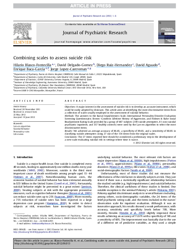 (PDF) Combining scales to assess suicide risk