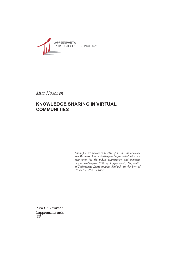 (PDF) Knowledge sharing in virtual communities