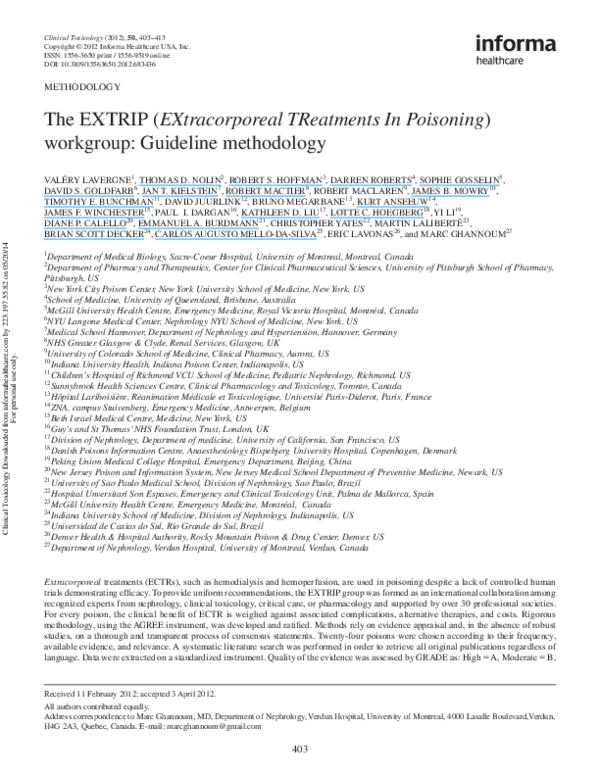 The EXTRIP ( EXtracorporeal TReatments In Poisoning ) workgroup ...