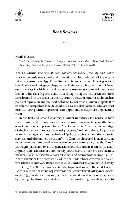 (PDF) Review of Khalil al-Anani, Inside the Brotherhood: Religion ...