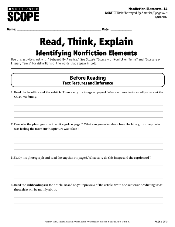 (PDF) Read, Think, Explain Identifying Nonfiction Elements THE LANGUAGE ...