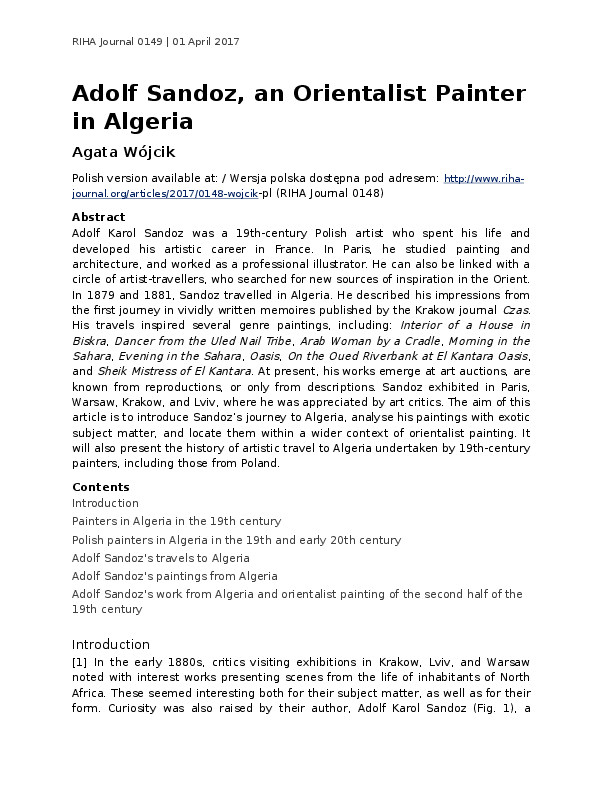(PDF) Adolf Sandoz, an Orientalist Painter in Algeria (Adolf Sandoz ...