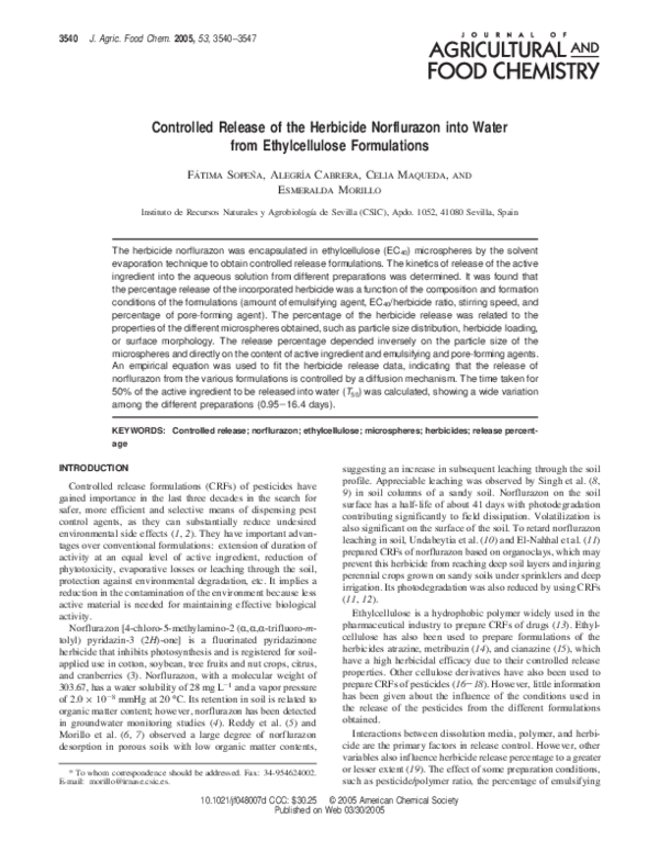 (PDF) Controlled Release of the Herbicide Norflurazon into Water from ...