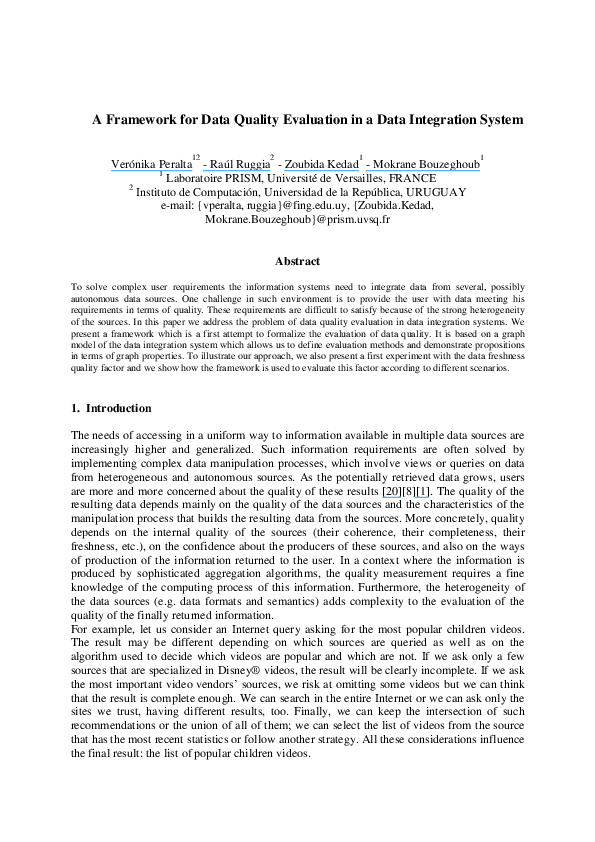 Pdf A Framework For Data Quality Evaluation In A Data Integration System