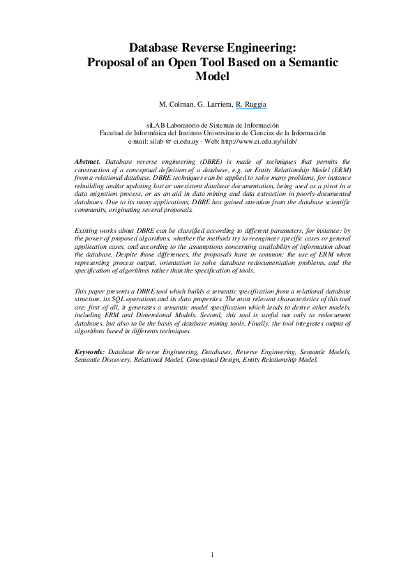 Pdf Database Reverse Engineering Proposal Of An Open Tool Based On A