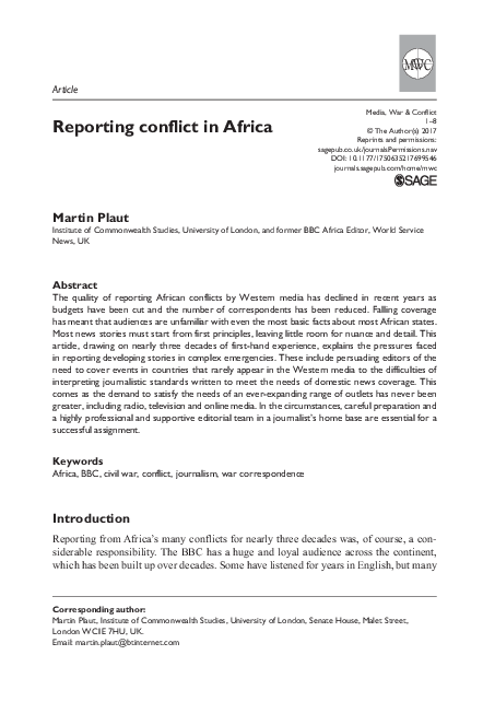 (PDF) Reporting conflict in Africa