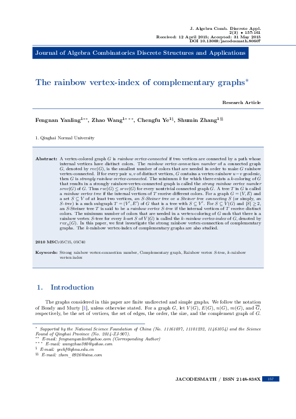 (PDF) The rainbow vertex-index of complementary graphs