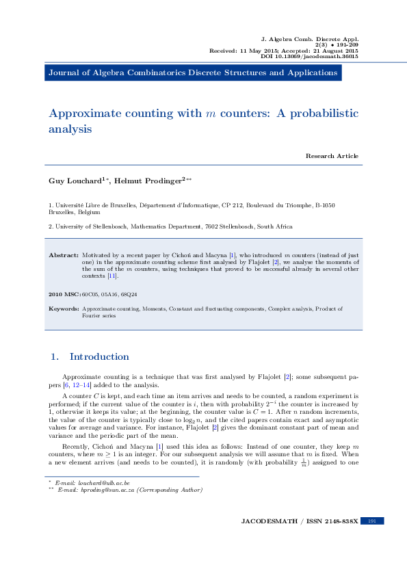 (PDF) Approximate counting with m counters: A probabilistic analysis
