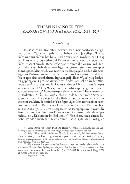 (PDF) Theseus in Isokrates’ Enkomion auf Helena (Or. 10,18–20)