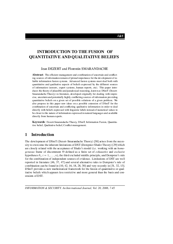 (PDF) Introduction to the Fusion of Quantitative and Qualitative Beliefs