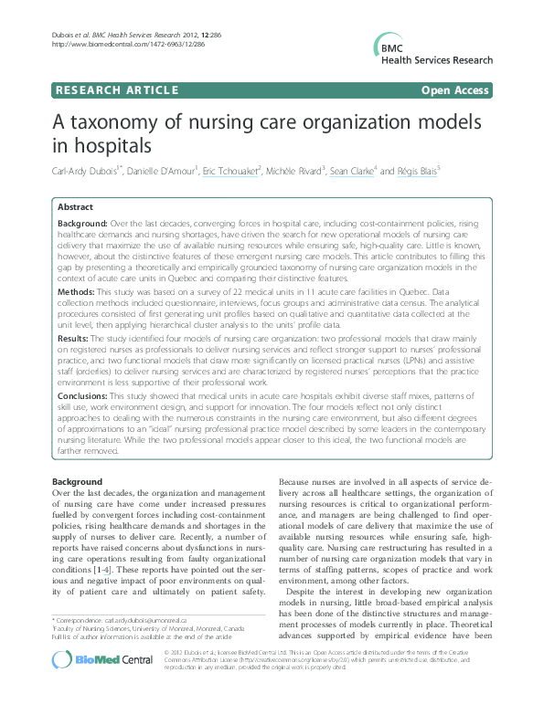 (PDF) A taxonomy of nursing care organization models in hospitals