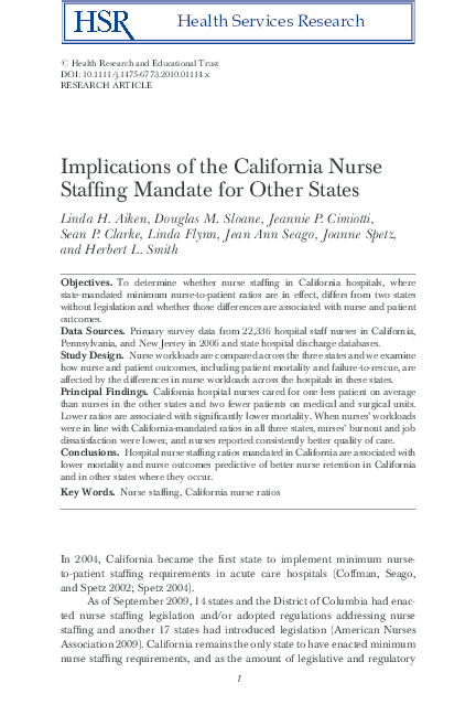 (PDF) Implications of the California Nurse Staffing Mandate for Other ...