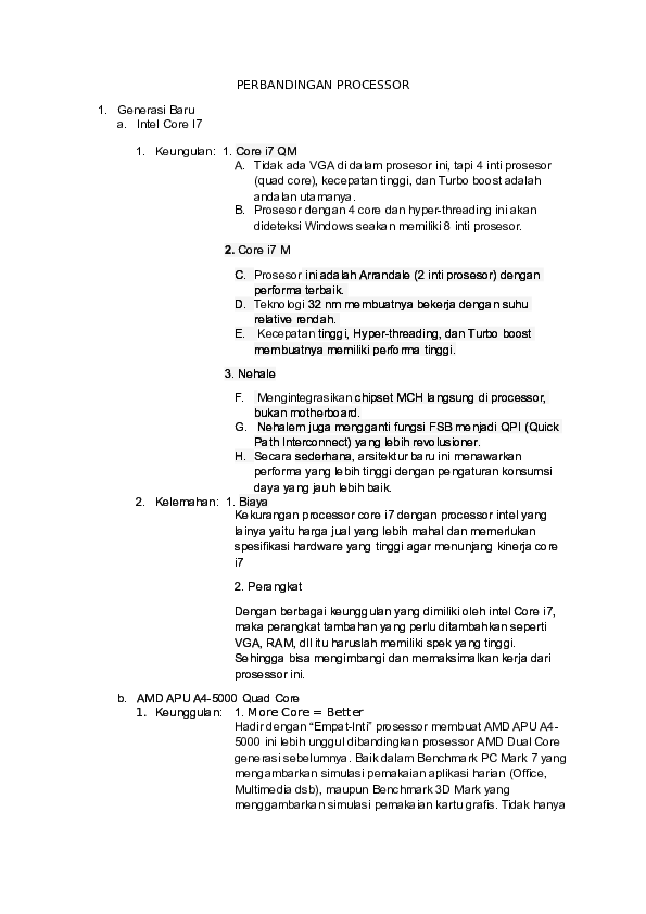 (DOC) PERBANDINGAN PROCESSOR GENERASI LAMA VS BARU