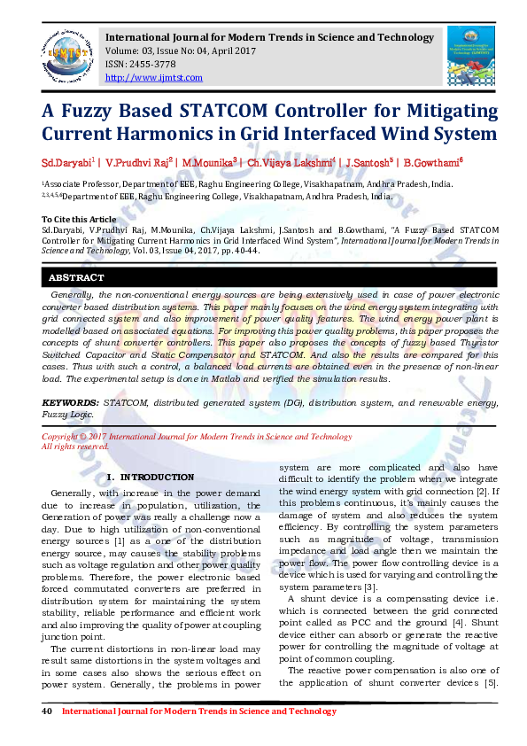 (PDF) A Fuzzy Based STATCOM Controller for Mitigating Current Harmonics in Grid Interfaced Wind ...