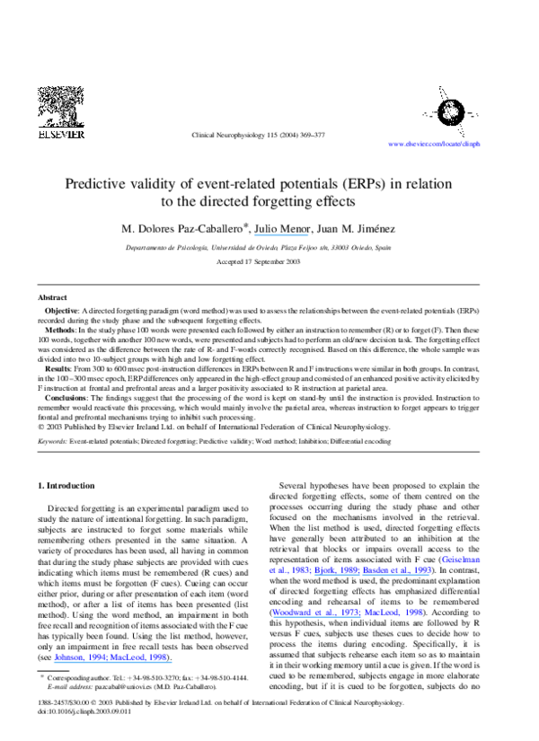 (PDF) Predictive validity of event-related potentials (ERPs) in relation to the directed ...