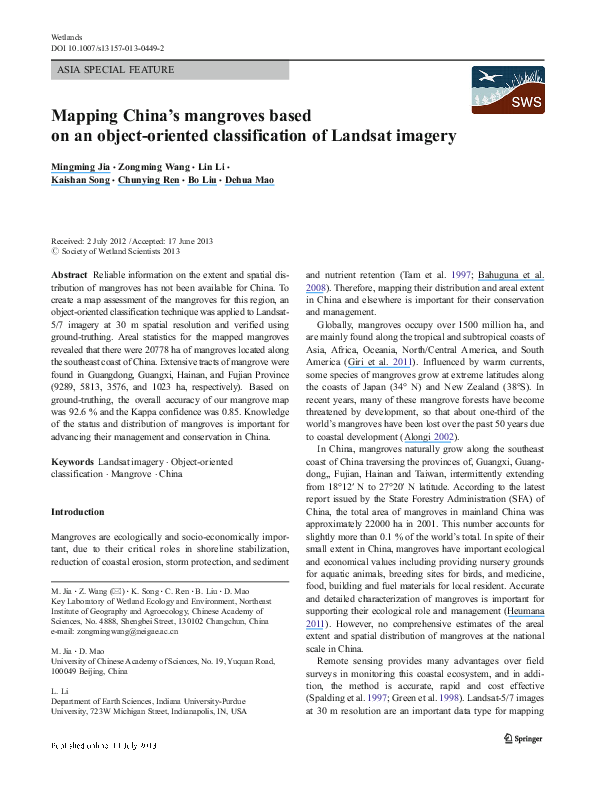 Pdf Mapping Chinas Mangroves Based On An Object Oriented