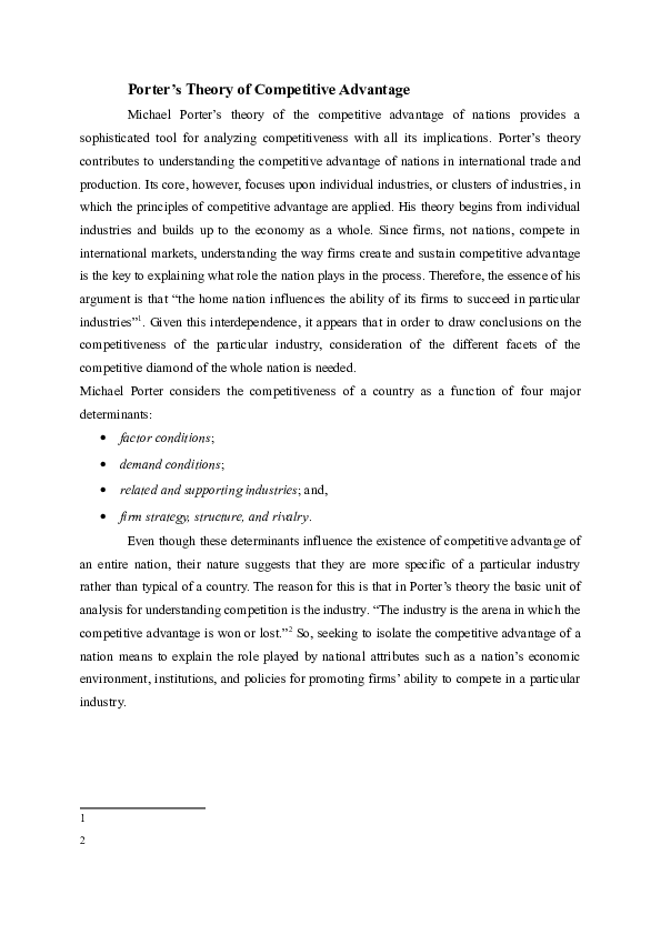 (DOC) Porter's Theory of Competitive Advantage