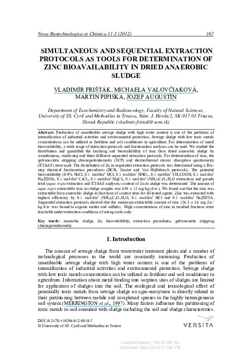 Pdf Simultaneous And Sequential Extraction Protocols As Tools For Determination Of Zinc