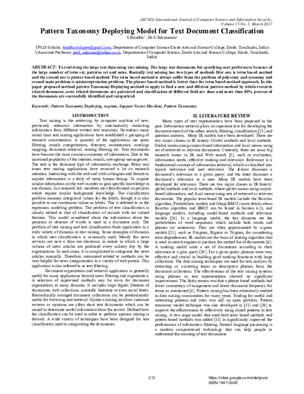 Pdf Pattern Taxonomy Deploying Model For Text Document Classification 