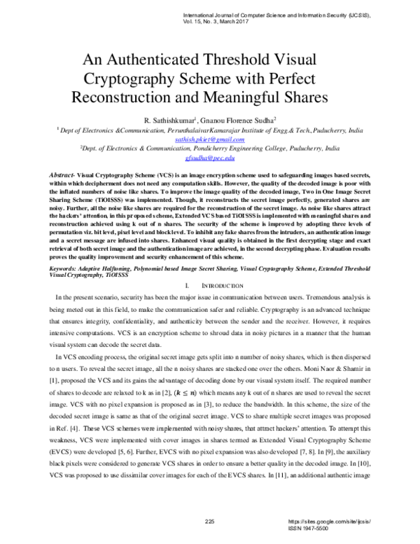 Pdf An Authenticated Threshold Visual Cryptography Scheme With Perfect Reconstruction And 3499