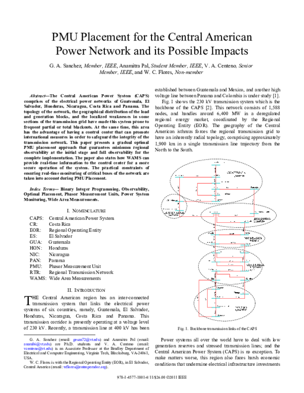 (PDF) PMU placement for the central american power network and its possible impacts