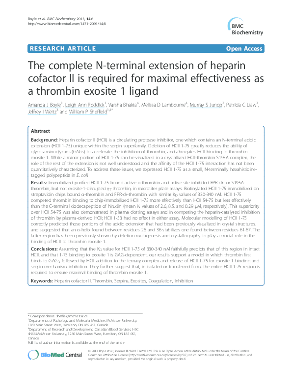 (PDF) The complete N-terminal extension of heparin cofactor II is ...