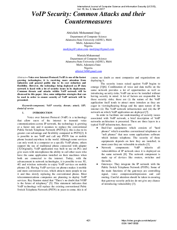 Pdf Voip Security Common Attacks And Their Countermeasures